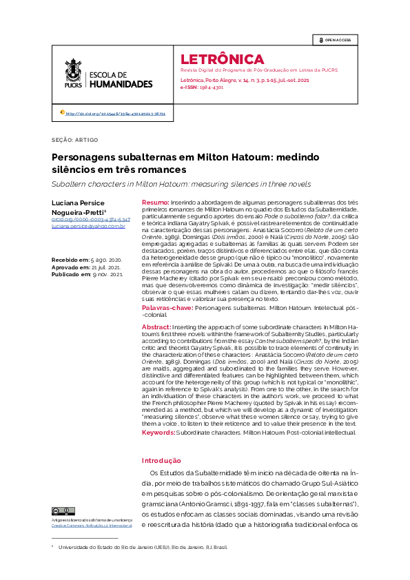 (PDF) Personagens subalternas em Milton Hatoum