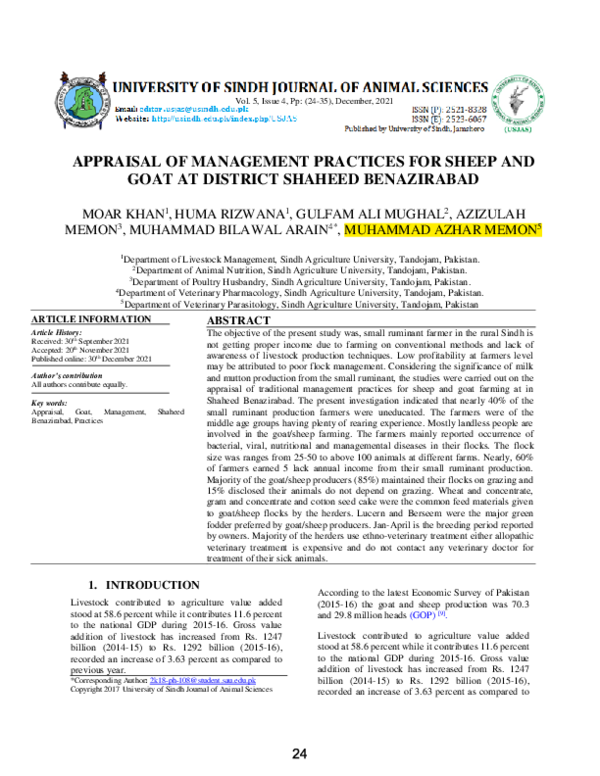 (PDF) APPRAISAL OF MANAGEMENT PRACTICES FOR SHEEP AND GOAT AT DISTRICT ...