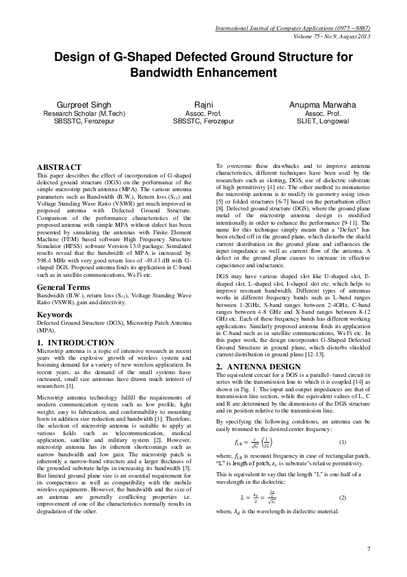 (PDF) Design of G-Shaped Defected Ground Structure for Bandwidth ...