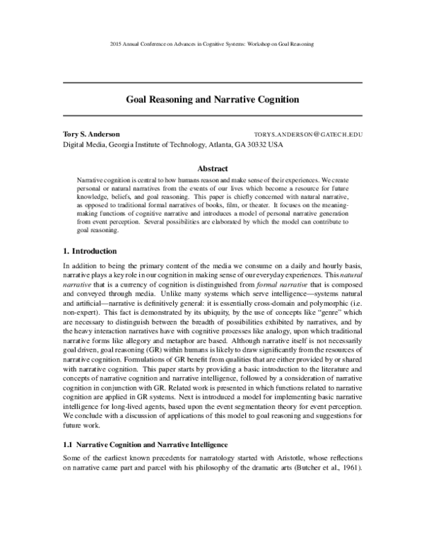 (PDF) Goal Reasoning and Narrative Cognition