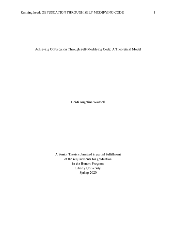 (PDF) Running head: OBFUSCATION THROUGH SELF-MODIFYING CODE 1 Achieving Obfuscation Through Self ...