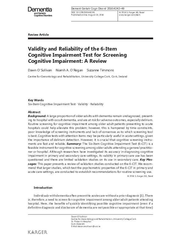 (PDF) Validity and Reliability of the 6-Item Cognitive Impairment Test ...