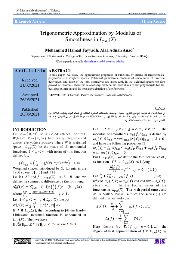 (PDF) Trigonometric Approximation by Modulus of Smoothness in Lp,α (X)