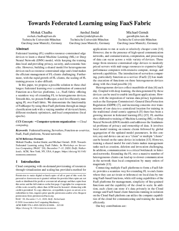 (PDF) Towards Federated Learning using FaaS Fabric