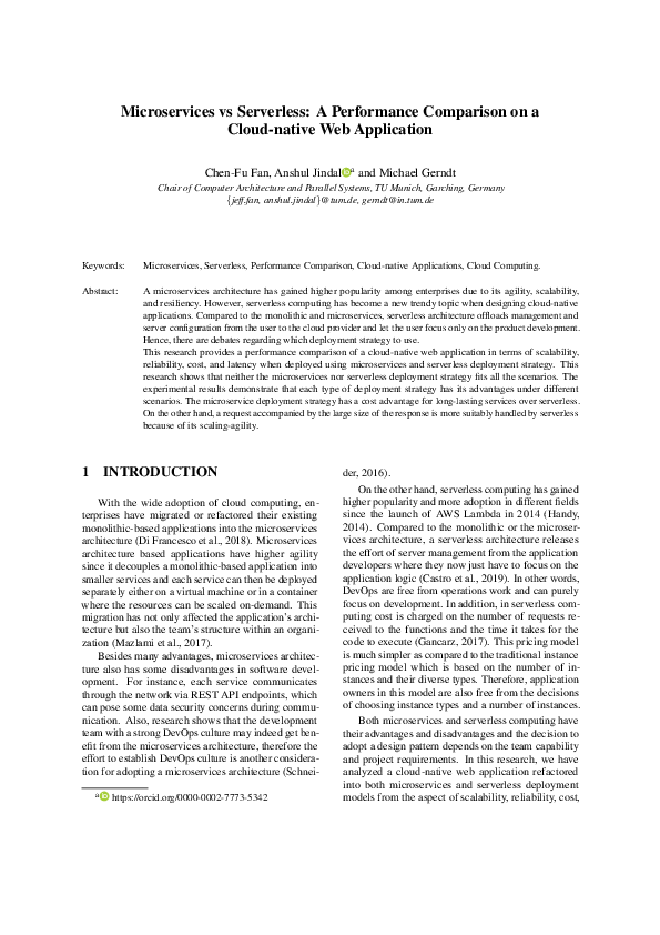 Pdf Microservices Vs Serverless A Performance Comparison On A Cloud Native Web Application