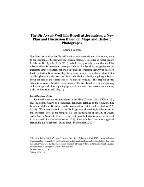 (PDF) The Bir Ayyub Well (En Rogel) at Jerusalem: a New Plan and ...