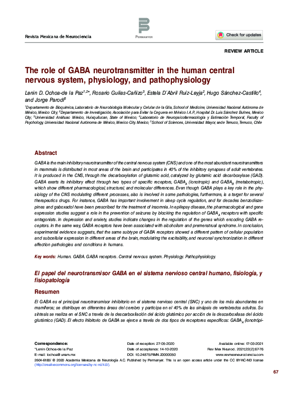 (PDF) The role of GABA neurotransmitter in the human central nervous ...