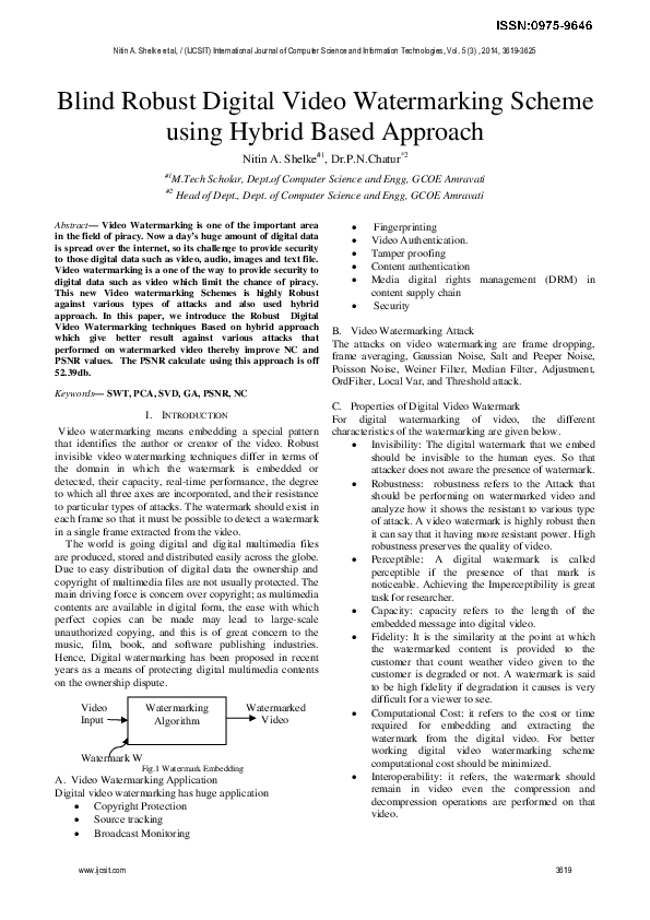 (PDF) Blind Robust Digital Video Watermarking Scheme using Hybrid Based ... (PDF) Blind Robust Digital Video Watermarking Scheme using Hybrid Based ...