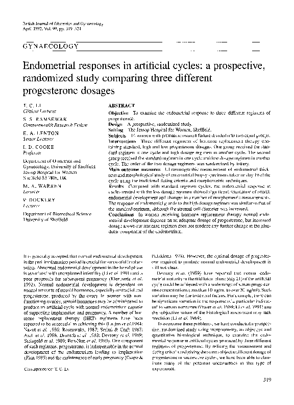 (PDF) Endometrial responses in artificial cycles: a prospective ...