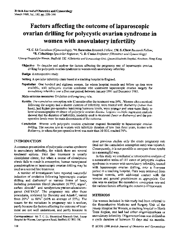 (PDF) Factors affecting the outcome of laparoscopic ovarian drilling ...