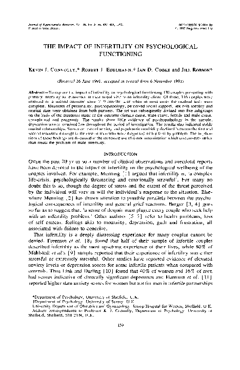 (PDF) The impact of infertility on psychological functioning