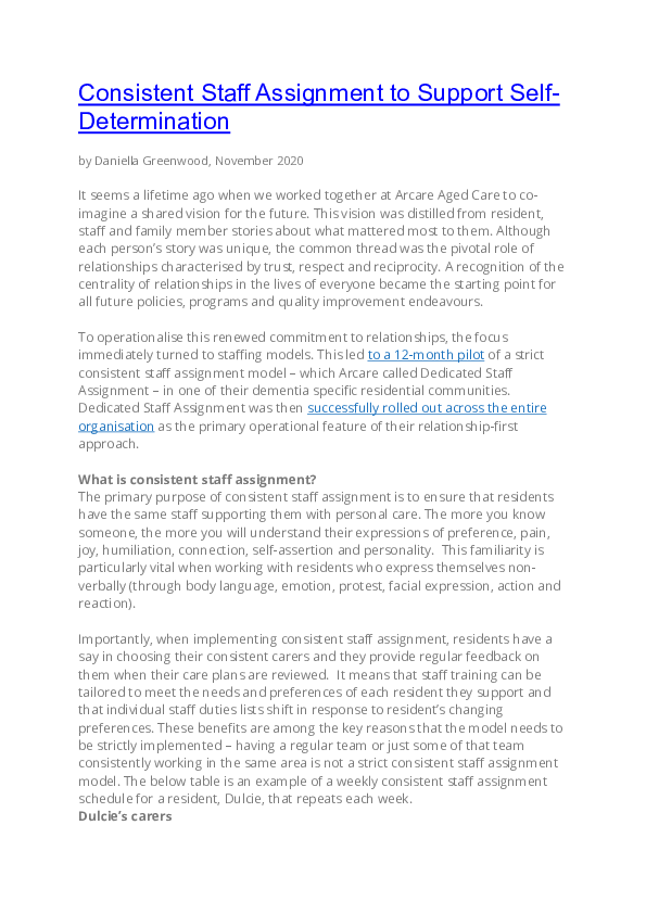 (PDF) Consistent Staff Assignment to Support Self-Determination