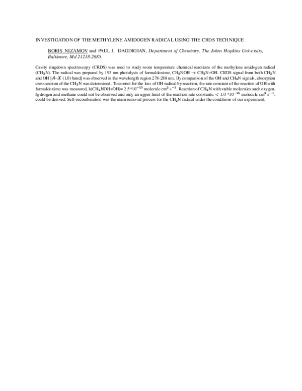 (PDF) Investigation of the Methylene Amidogen Radical Using the CRDS ...