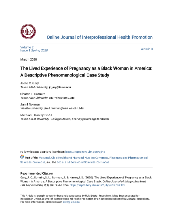 (PDF) The Lived Experience of Pregnancy as a Black Woman in America: A ...