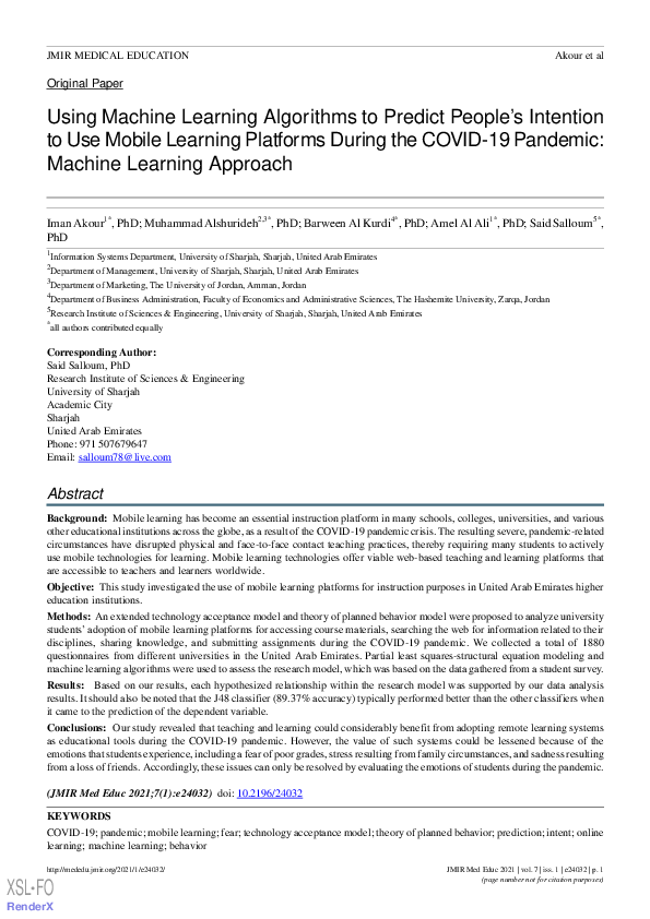 (PDF) Using Machine Learning Algorithms to Predict People’s Intention ...