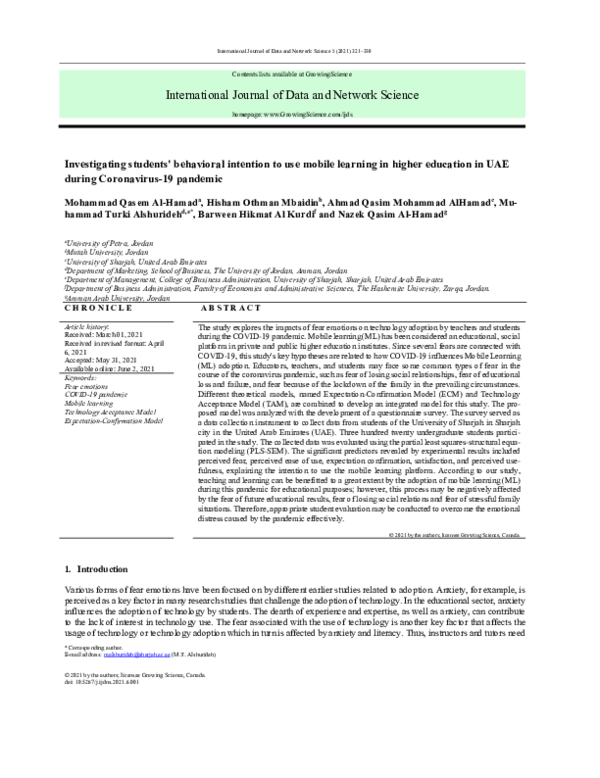 (PDF) Investigating students' behavioral intention to use mobile learning in higher education in ...