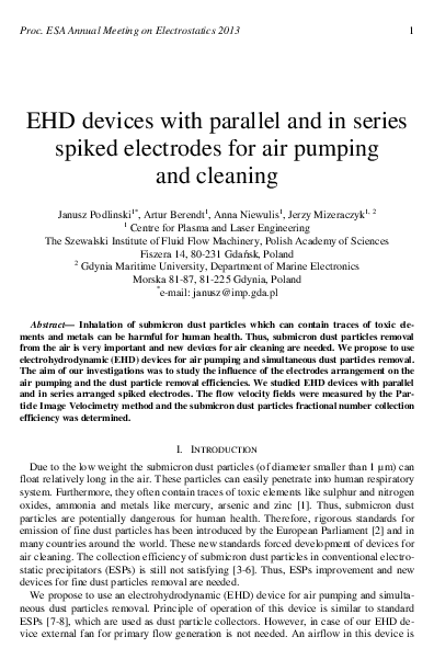 (PDF) EHD devices with parallel and in series spiked electrodes for air ...