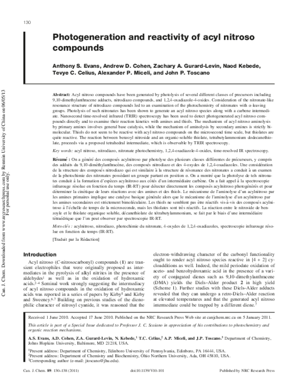 (PDF) Photogeneration and reactivity of acyl nitroso compounds