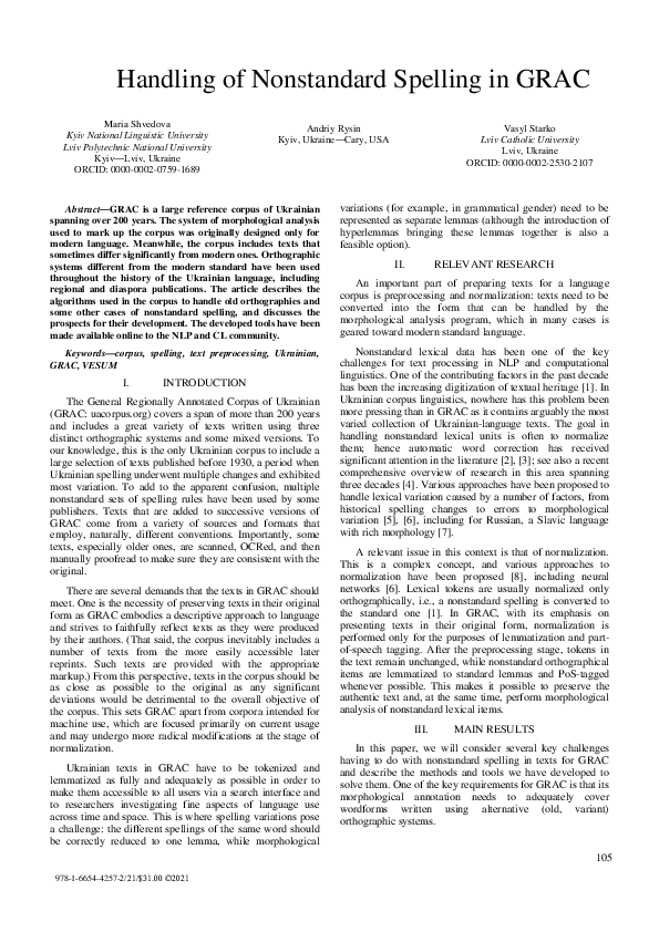 (PDF) Handling of Nonstandard Spelling in GRAC (by Maria Shvedova ...