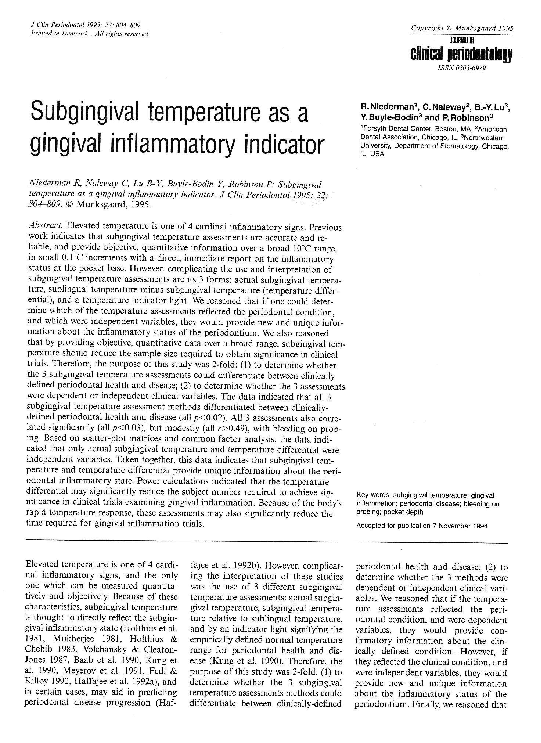 (PDF) Subgingival Temperature as Inflammatory Marker