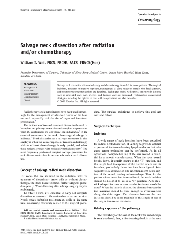 (PDF) Salvage neck dissection after radiation and/or chemotherapy