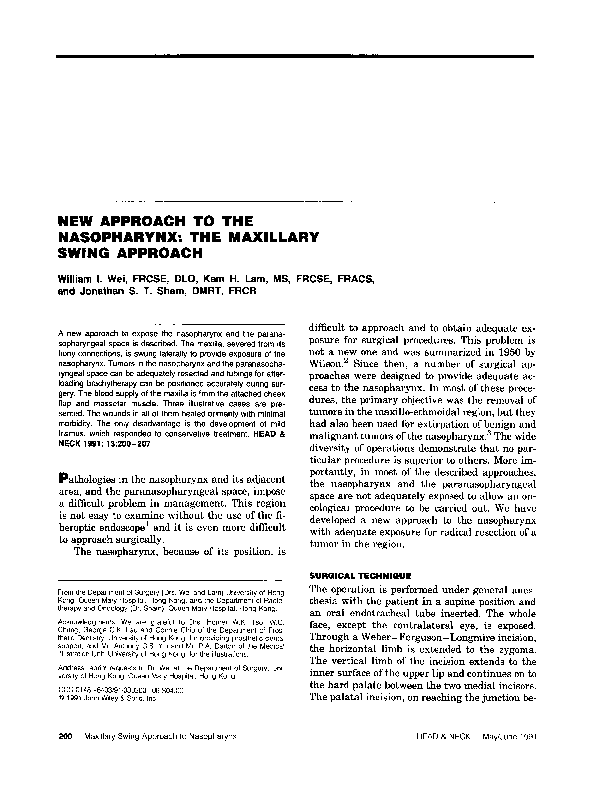 (PDF) New approach to the nasopharynx: The maxillary swing approach