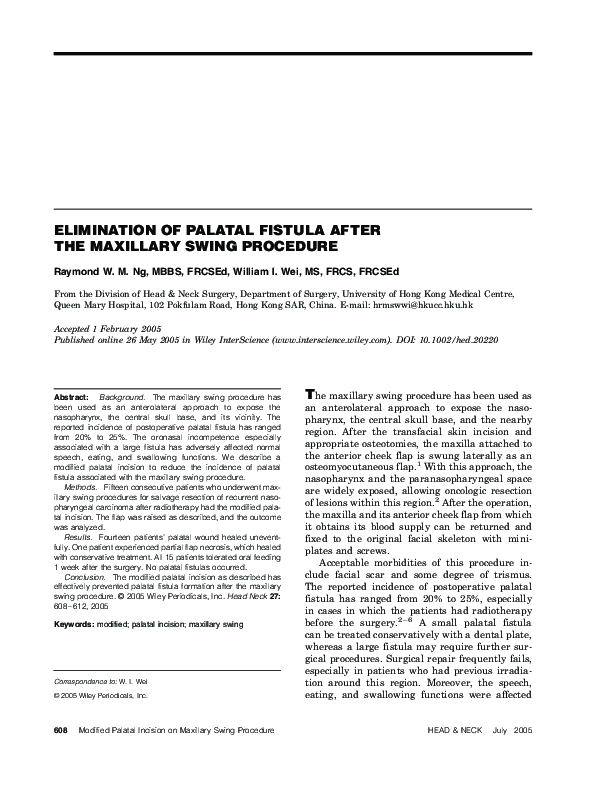 (PDF) Elimination of palatal fistula after the maxillary swing procedure