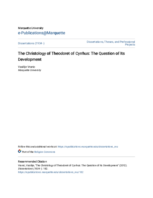 (PDF) The Christology of Theodoret of Cyrrhus: The question of its ...