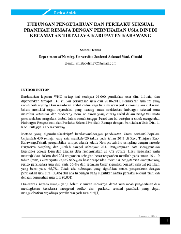 (DOC) HUBUNGAN PENGETAHUAN DAN PERILAKU SEKSUAL PRANIKAH REMAJA DENGAN PERNIKAHAN USIA DINI DI ...