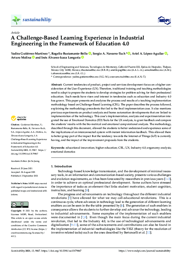 (PDF) A Challenge-Based Learning Experience in Industrial Engineering ...