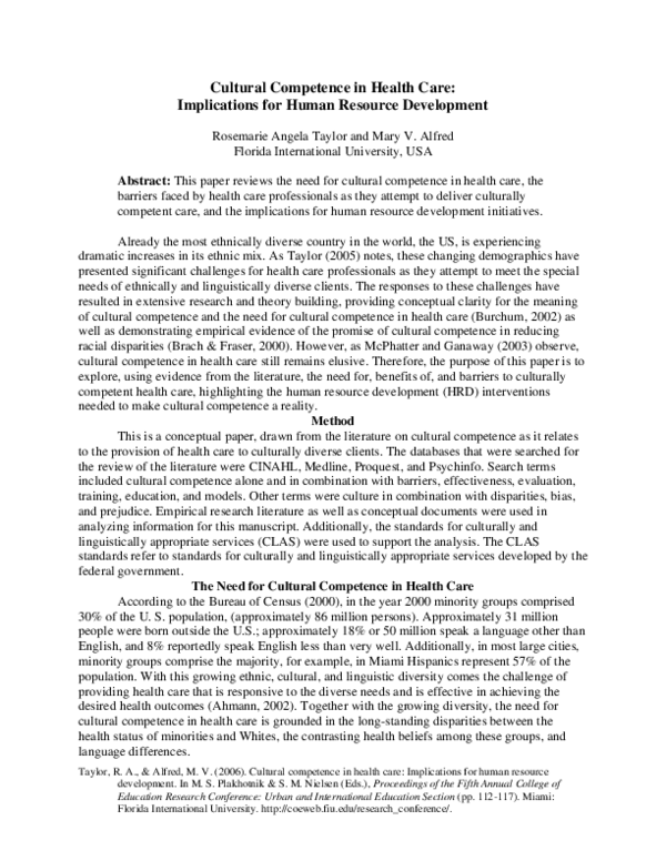 (PDF) Cultural Competence in Health Care: Implications for Human ...