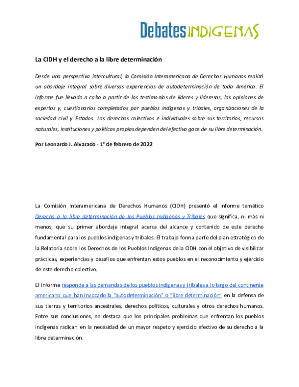 (PDF) La CIDH y el derecho a la libre determinación