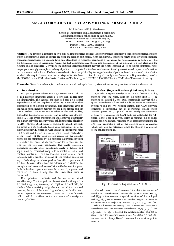 (PDF) Angle Correction for Five-Axis Milling Near Singularities