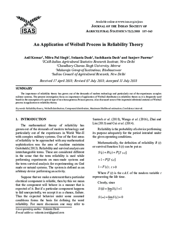 (PDF) An Application of Weibull Process in Reliability Theory