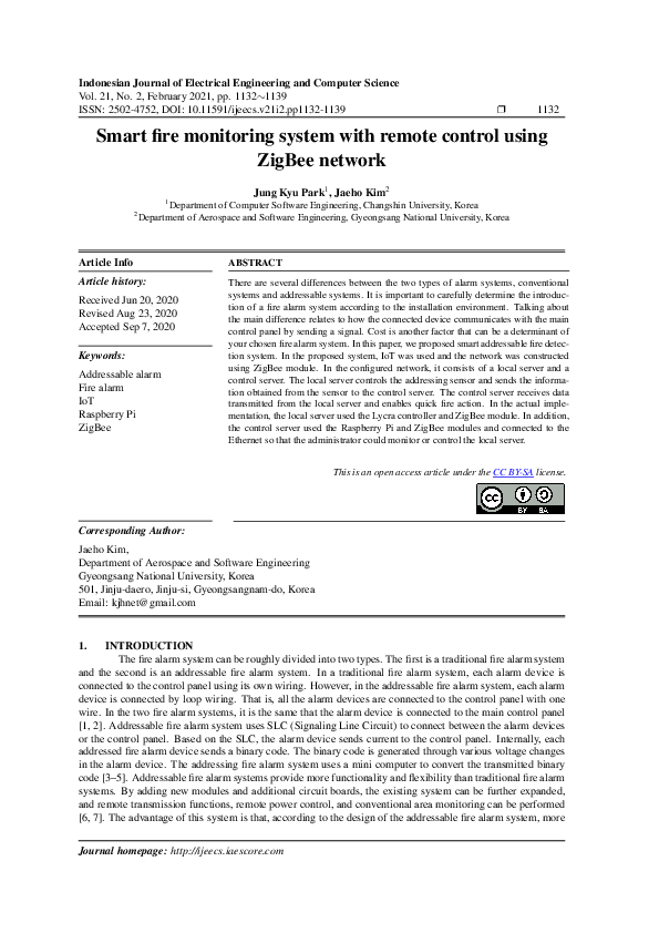 Pdf Smart Fire Monitoring System With Remote Control Using Zigbee Network