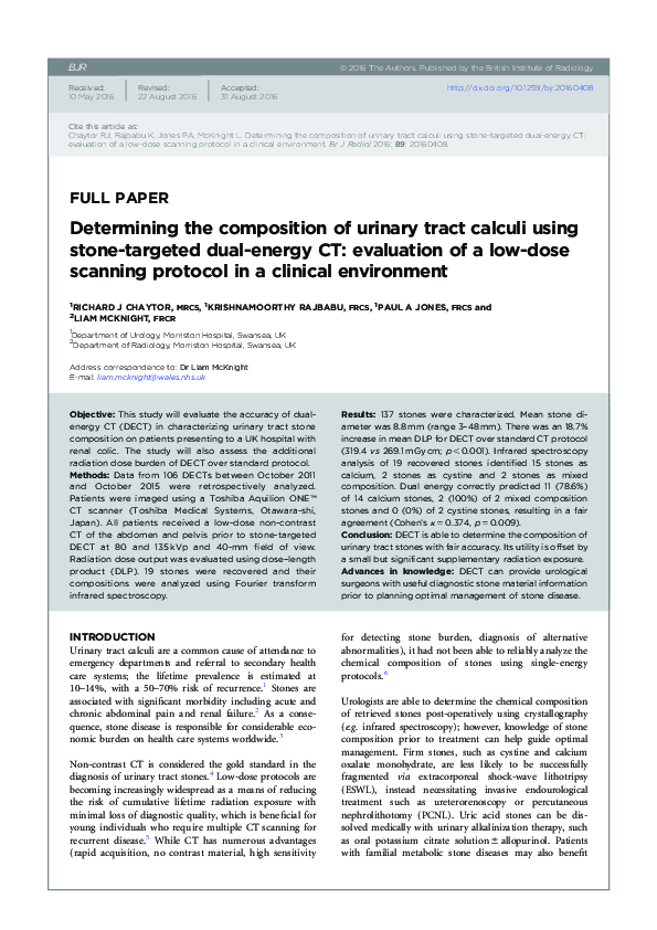 Determining the Composition of Urinary Tract Calculi Using Stone ...