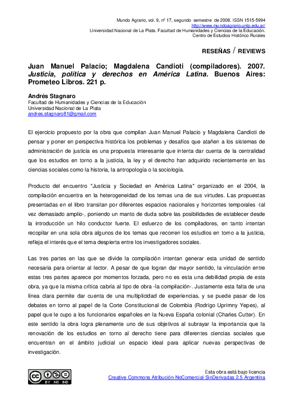 Pdf Juan Manuel Palacio Magdalena Candioti Compiladores 2007