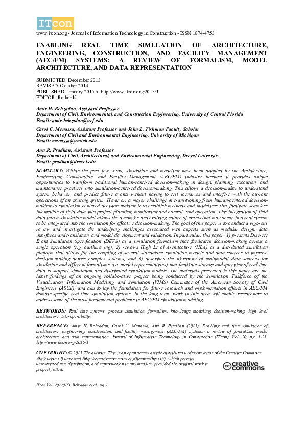 (PDF) Enabling real time simulation of architecture, engineering, construction, and facility ...
