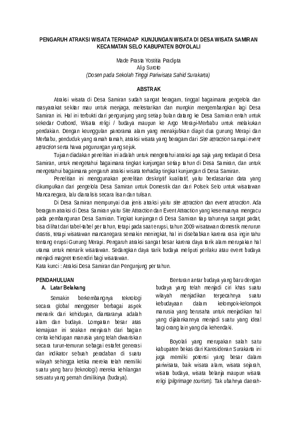 (PDF) Pengaruh Atraksi Wisata Terhadap Kunjungan Wisata DI Desa Wisata ...