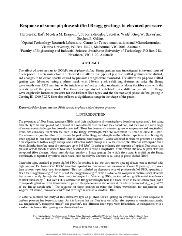 (PDF) Response of some pi-phase-shifted Bragg gratings to elevated pressure