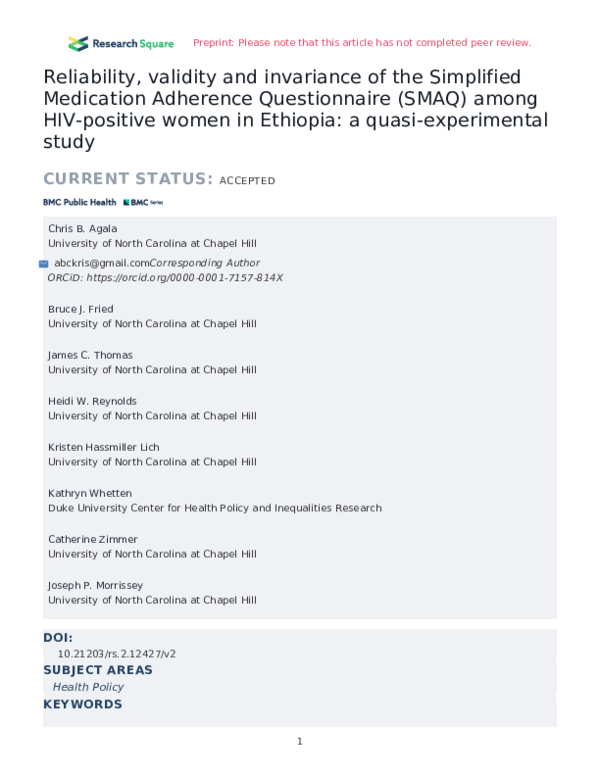 (PDF) Reliability, validity and invariance of the Simplified Medication ...