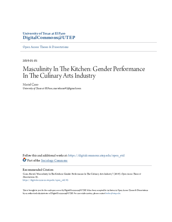 (PDF) Masculinity in the Kitchen: Gender Performance in the Culinary ...