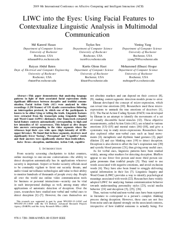 (PDF) LIWC into the Eyes: Using Facial Features to Contextualize Linguistic Analysis in ...
