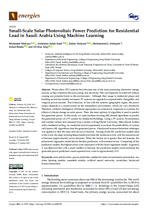 (PDF) Small-Scale Solar Photovoltaic Power Prediction for Residential ...