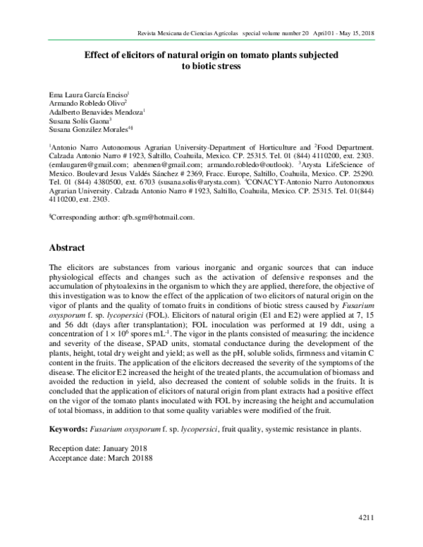 (PDF) Effect of elicitors of natural origin on tomato plants subjected ...