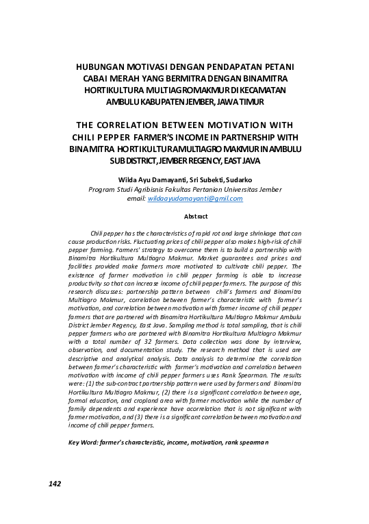 (PDF) Hubungan Motivasi Dengan Pendapatan Petani Cabai Merah Yang ... (PDF) Hubungan Motivasi Dengan Pendapatan Petani Cabai Merah Yang ...