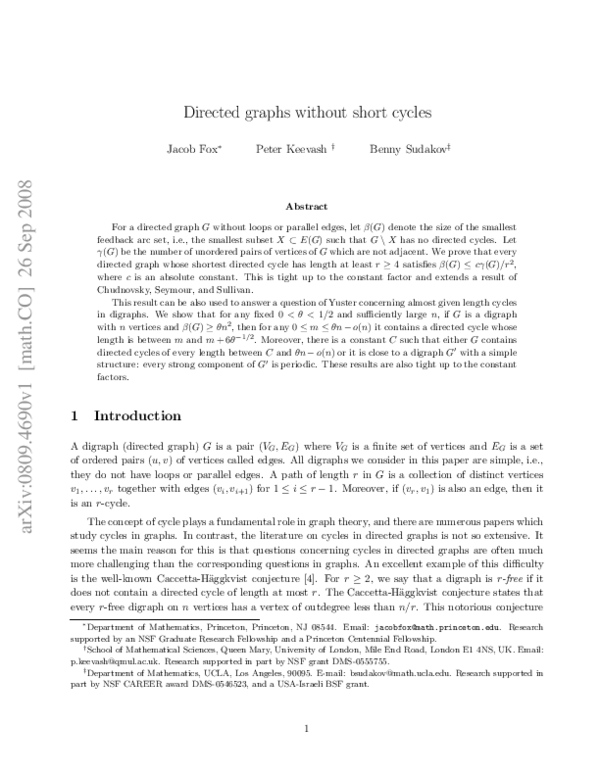 (PDF) Directed Graphs Without Short Cycles