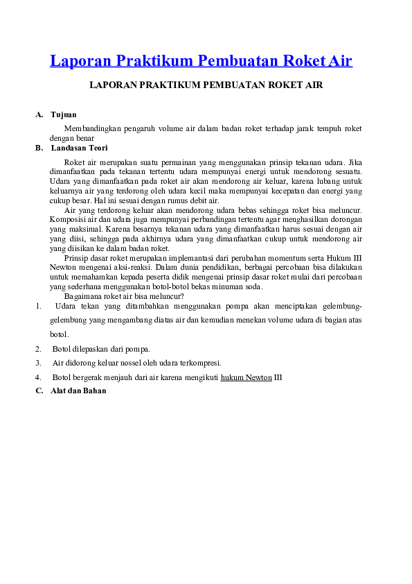 (DOC) Laporan Praktikum Pembuatan Roket Air LAPORAN PRAKTIKUM PEMBUATAN ...