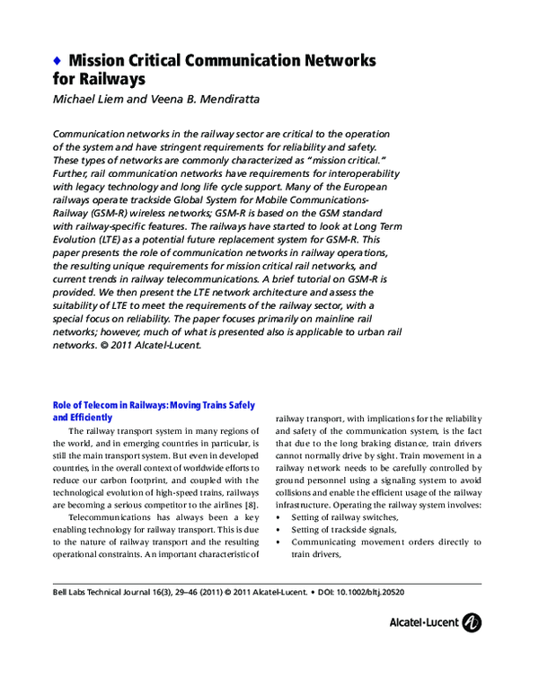 (PDF) Mission critical communication networks for railways
