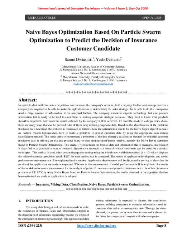 (PDF) Naive Bayes Optimization Based On Particle Swarm Optimization to ...